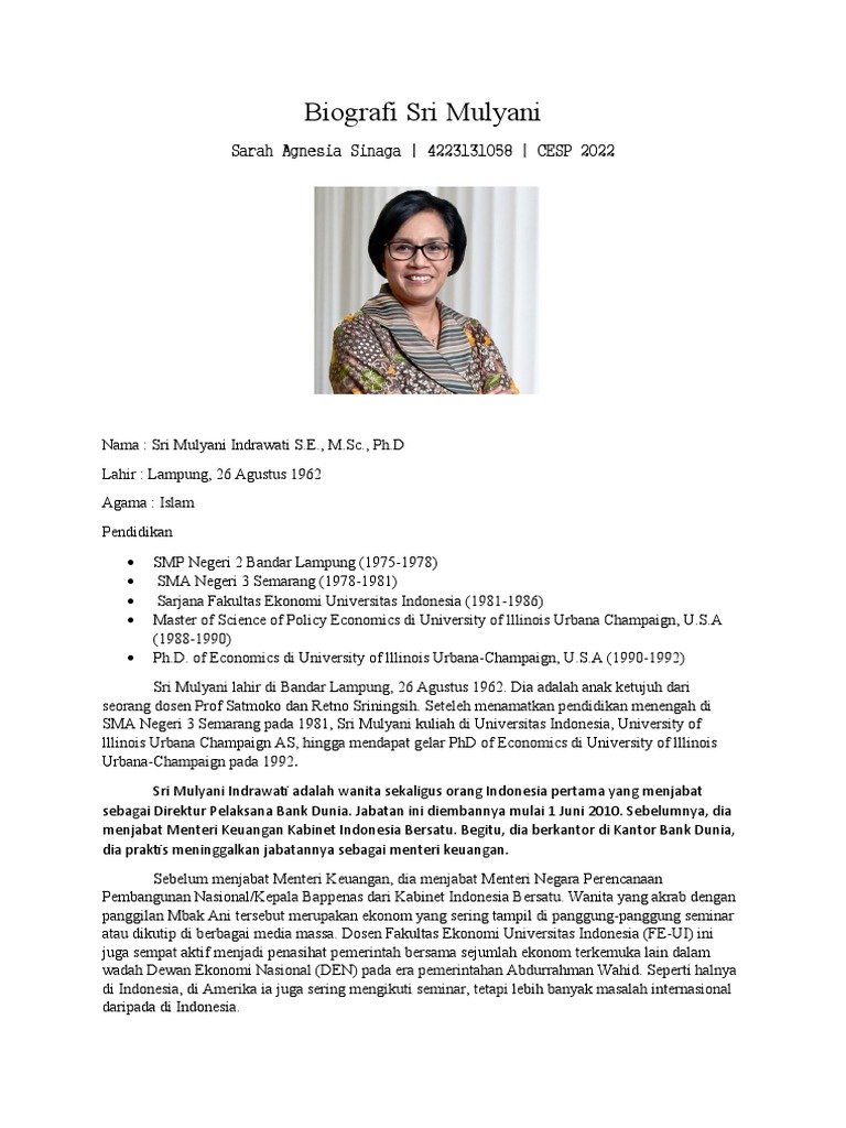 Biografi Sri Mulyani | PDF | Ilmu Sosial