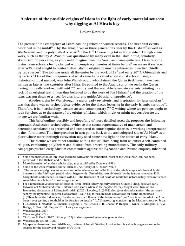 A Picture of The Possible Origins of Islam | PDF | Arabs | Muhammad