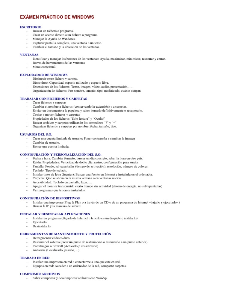 Examen Practico Windows PDF | Descargar gratis PDF | Archivo de computadora | Ventana (informática)
