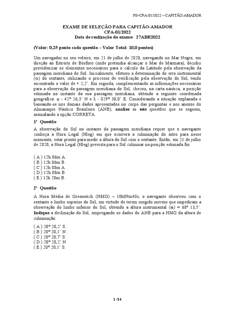 Prova Cpa 1 2022 | PDF | Radar | Ferimento