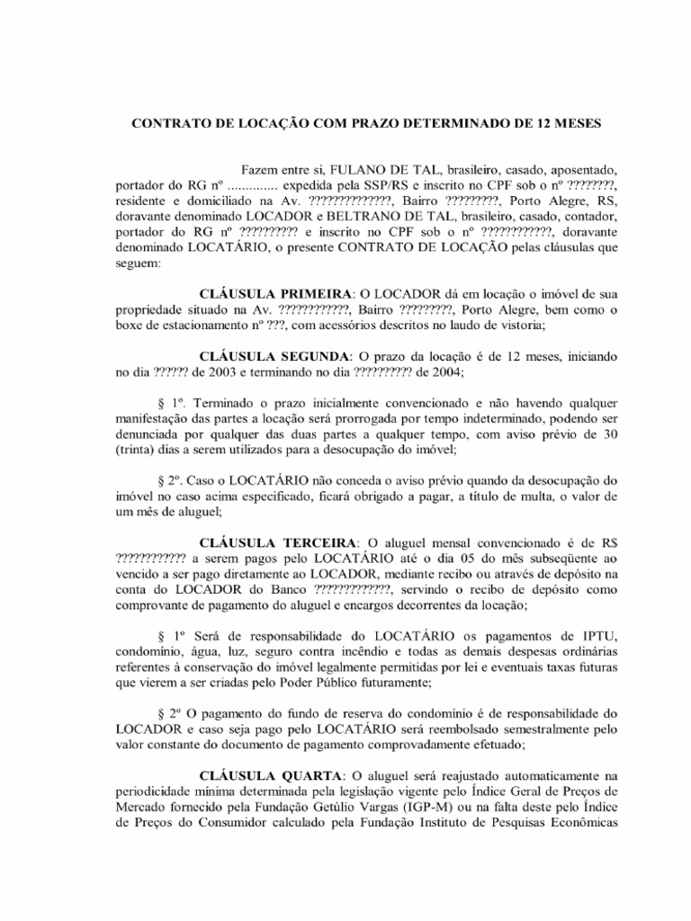 Contrato de Locação Com Prazo Determinado de 12 Meses | PDF