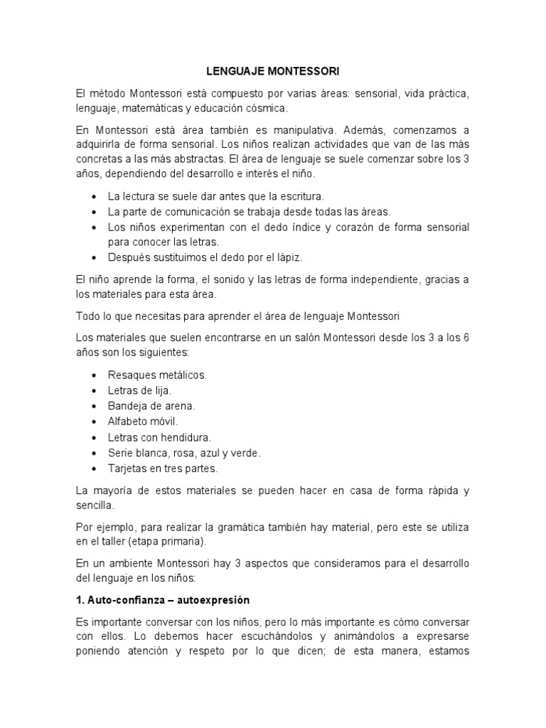 Lenguaje Montessori | PDF | Educación Montessori | Lingüística