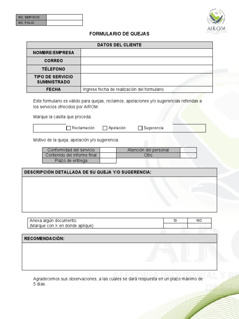 (FORMULARIO DE QUEJA) (Formato Electrónico) | PDF