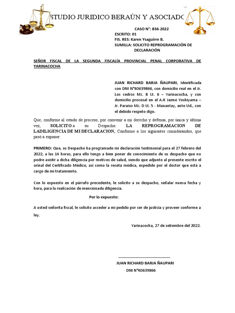 Solicito Reprogramaciòn de Declaraciòn | PDF