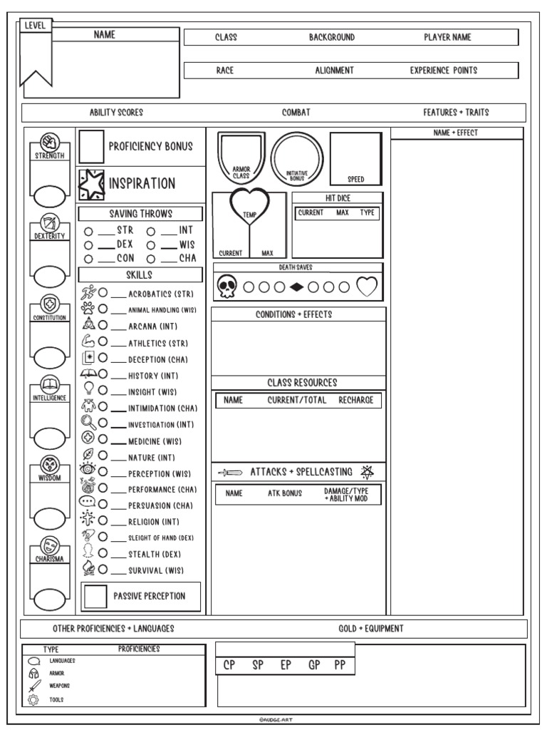 5e Character Sheet | PDF | Entertainment | Tabletop Games