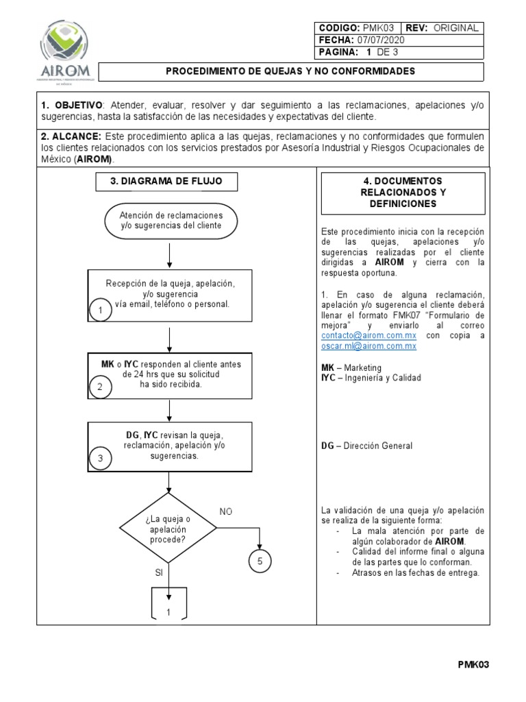 Procedimiento Atención A Reclamaciones Del Cliente | PDF | Marketing ...
