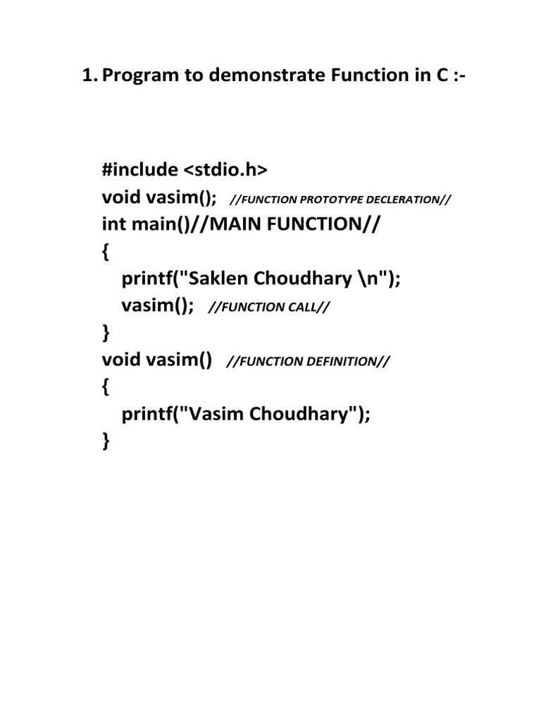 Program To Demonstrate Function in C | PDF | Programming Paradigms ... Program To Demonstrate Function in C | PDF | Programming Paradigms ...