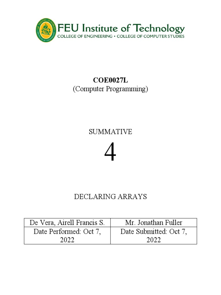 Technical Assessment 4 - DE VERA | PDF | Array Data Type | Array Data ...