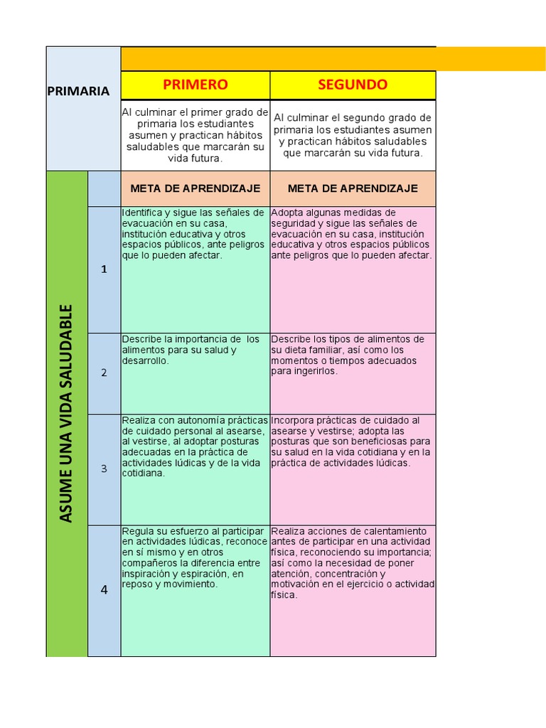 Metas de Aprendizaje | PDF | Aprendizaje | Educación primaria