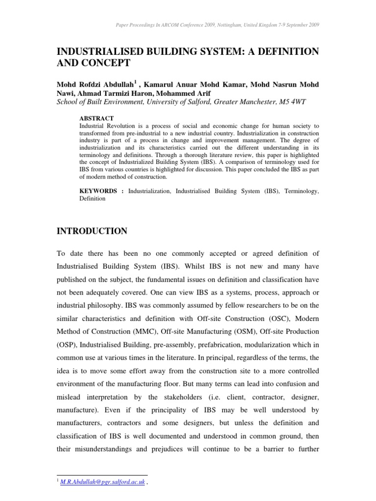 Industrialised Building System - A Definition and Concept | PDF ...