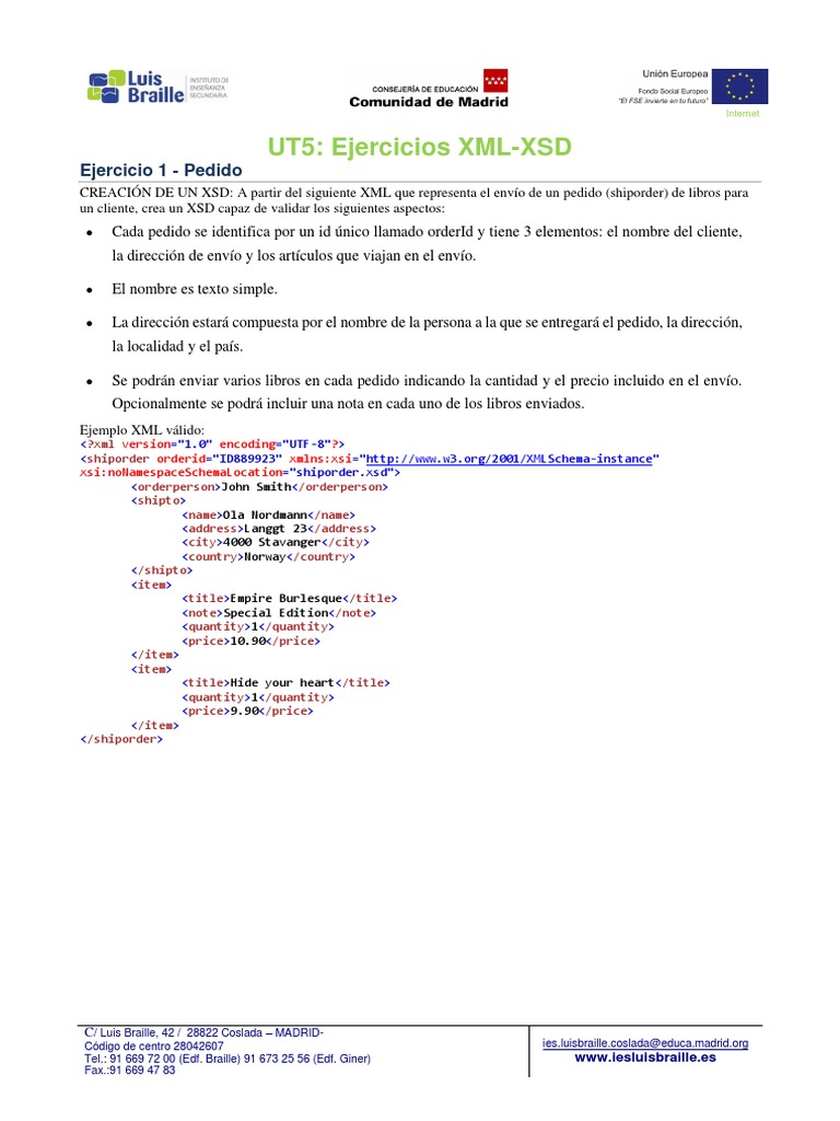 UT5 - Ejercicios XML-XSD | PDF | Xml | Informática