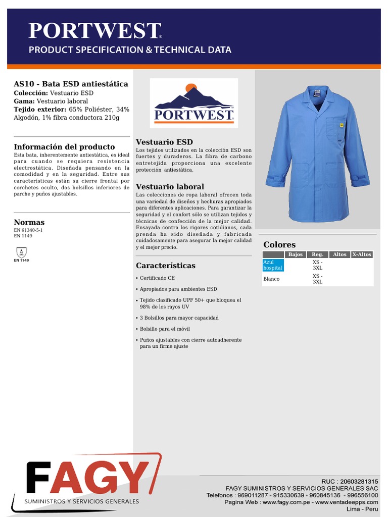 Bata ESD Antiestatica AS10 Fichatecnica | PDF | Bienes manufacturados ...