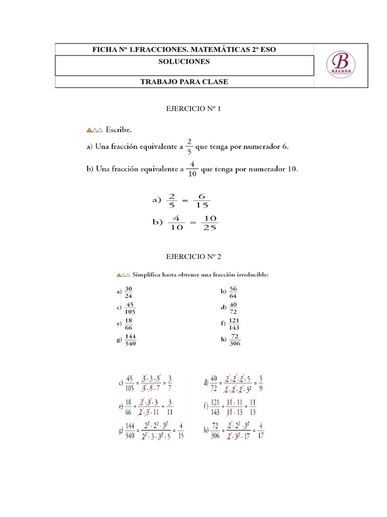 Ficha Fracciones Con Soluciones | PDF