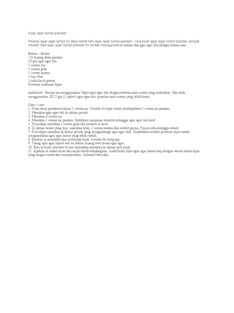 Agar Agar Lumut Pandan | PDF