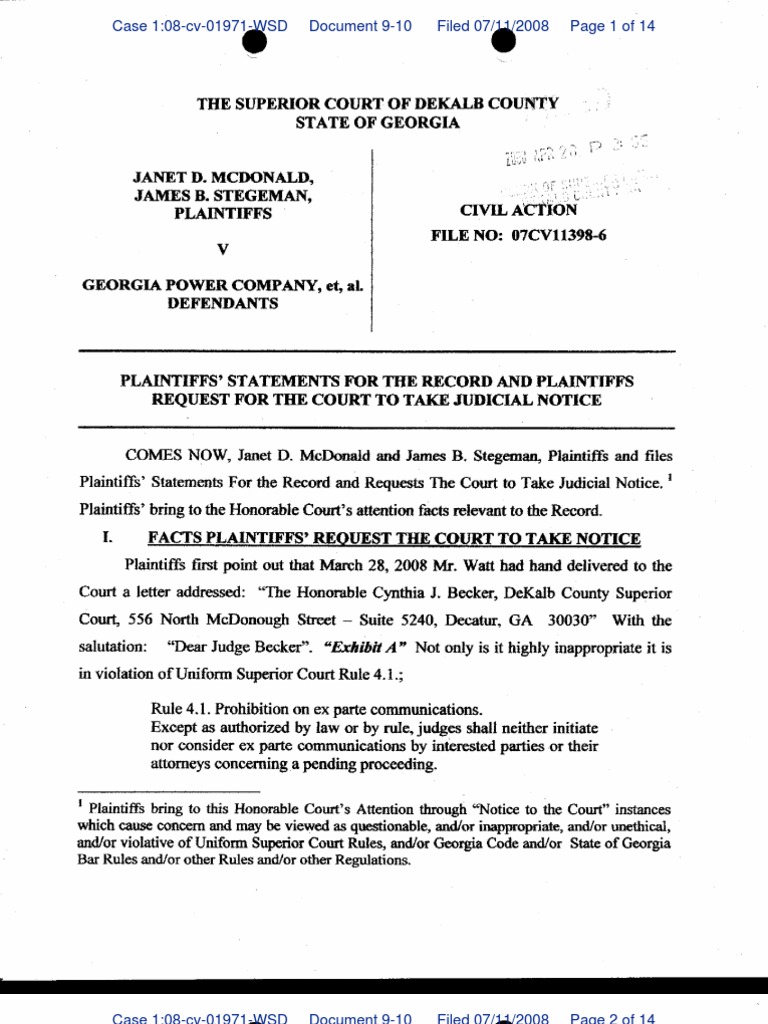 Plaintiffs' Statement For The Record and Request To Take Judcial Notice ...