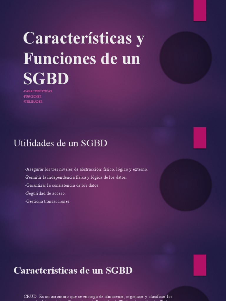 Características y Funciones de Un SGBD | PDF | Negocios | Tecnología
