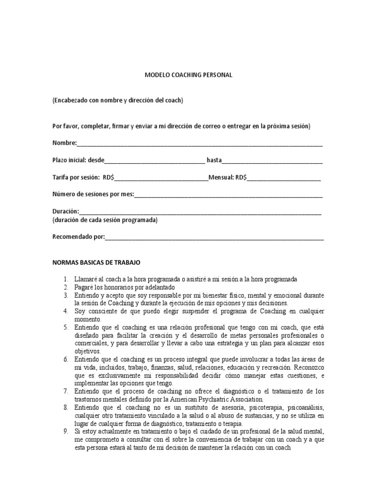 Acuerdo de Coaching Personal | PDF