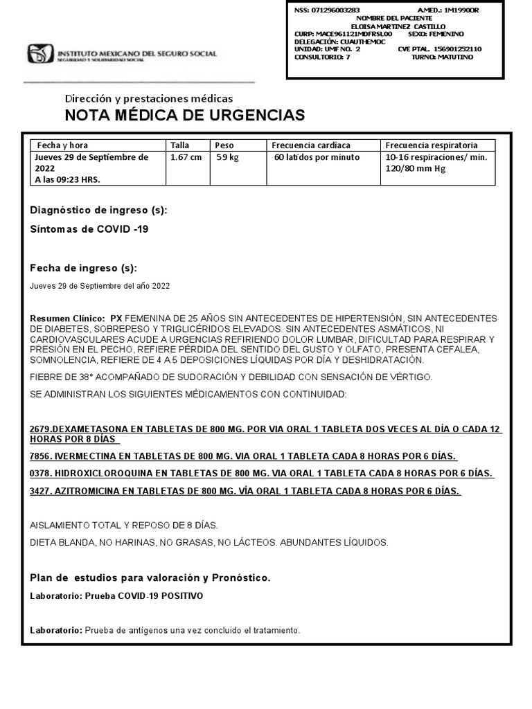Nota de Urgencias Saúl Islas | PDF | Cuidado de la salud | Medicina CLINICA