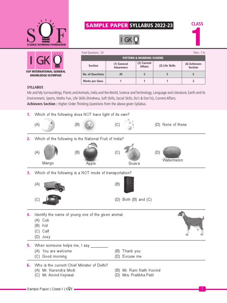 Igko Sample Paper Class-1 2022 2023 | PDF Igko Sample Paper Class-1 2022 2023 | PDF