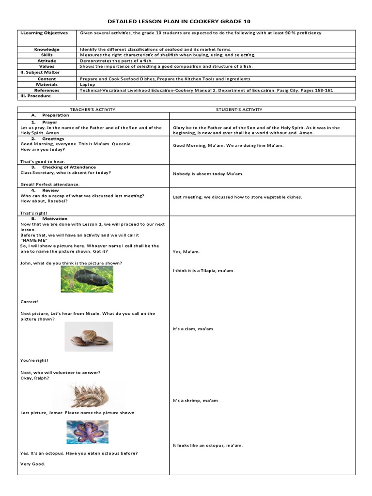 Seafood Lesson Plan | PDF | Bivalvia | Fish