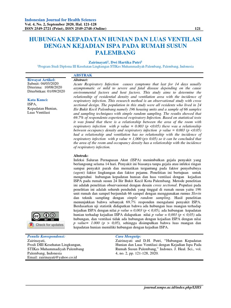 Kepadatan Hunian dan ISPA di Palembang | PDF | Sains & Matematika