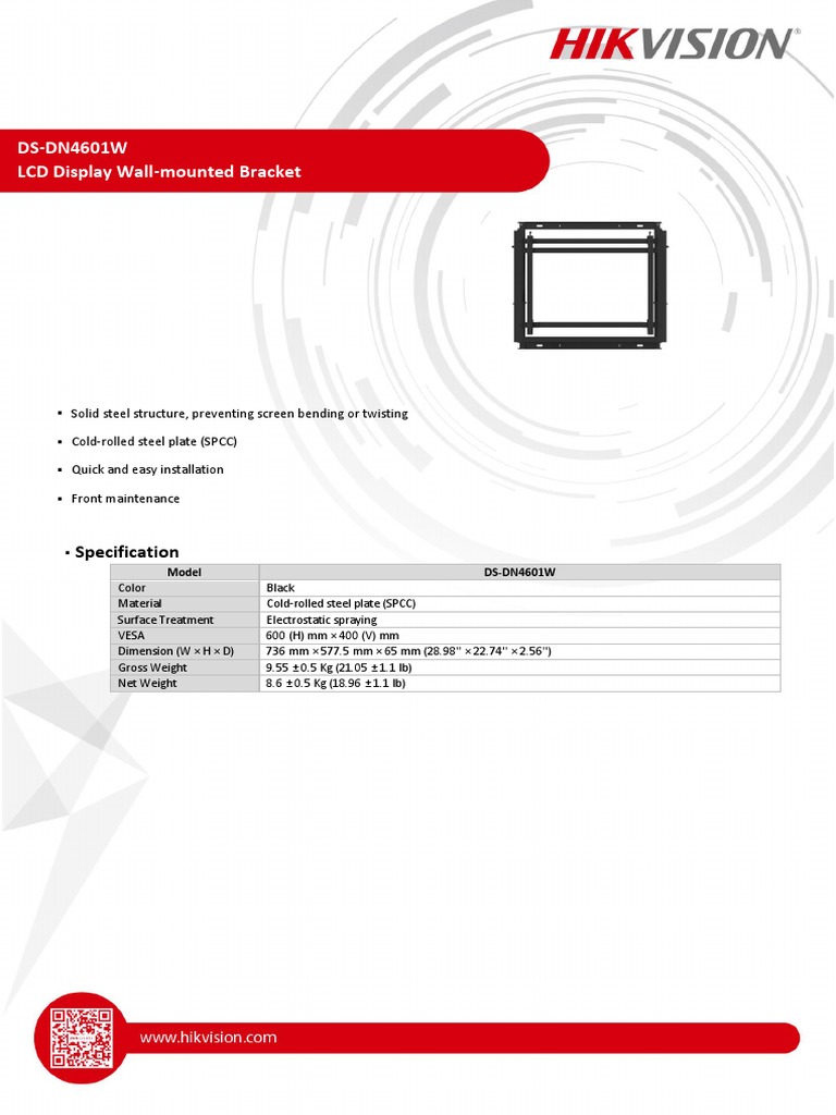 9 Datasheet Front-Maintenance Wall-Mounted Bracket DS-DN4601W | PDF