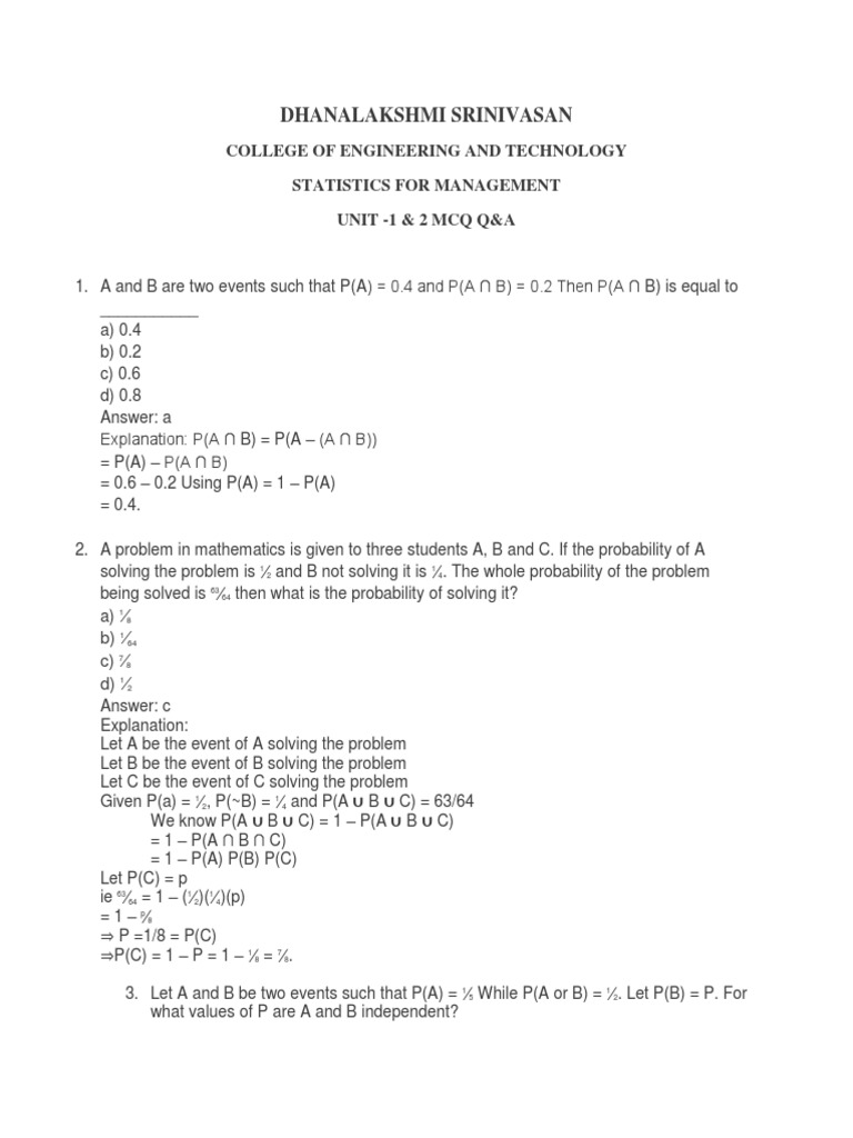 Probability MCQ | PDF | Probability Distribution | Normal Distribution