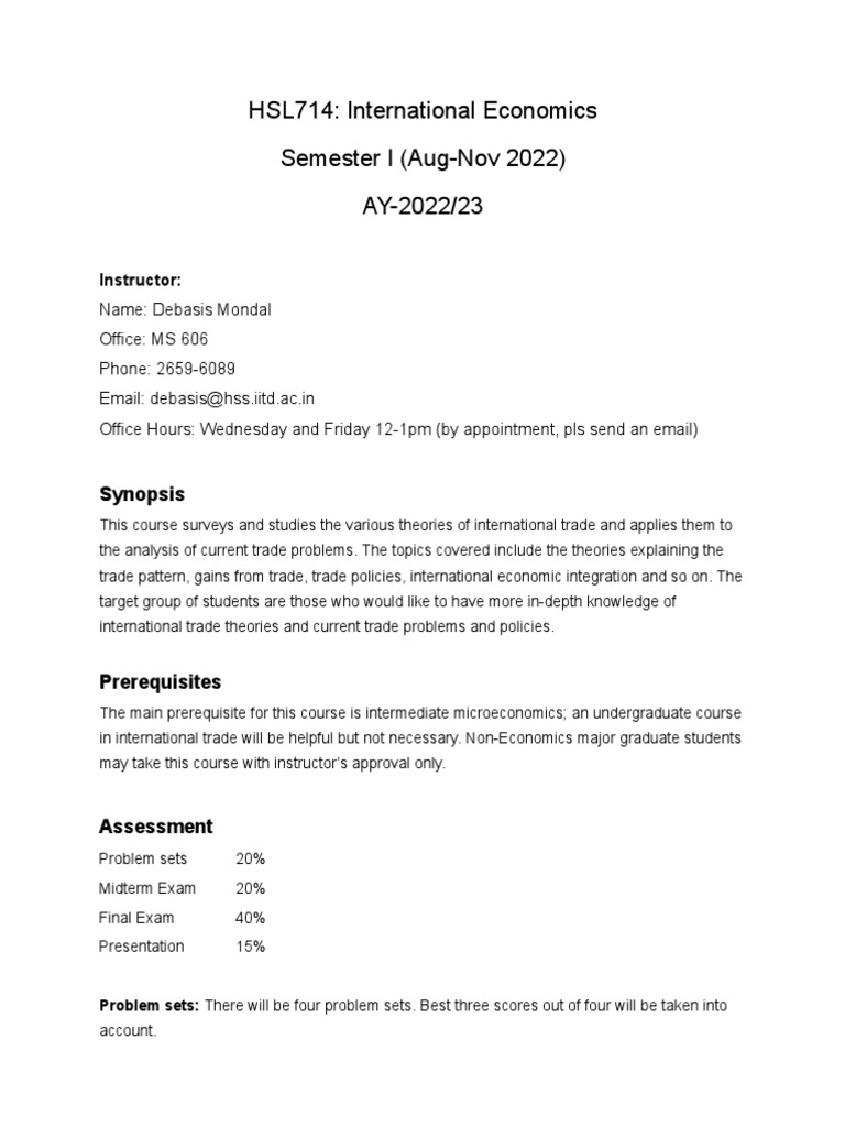 International Economics Course Overview | PDF | Comparative Advantage ...