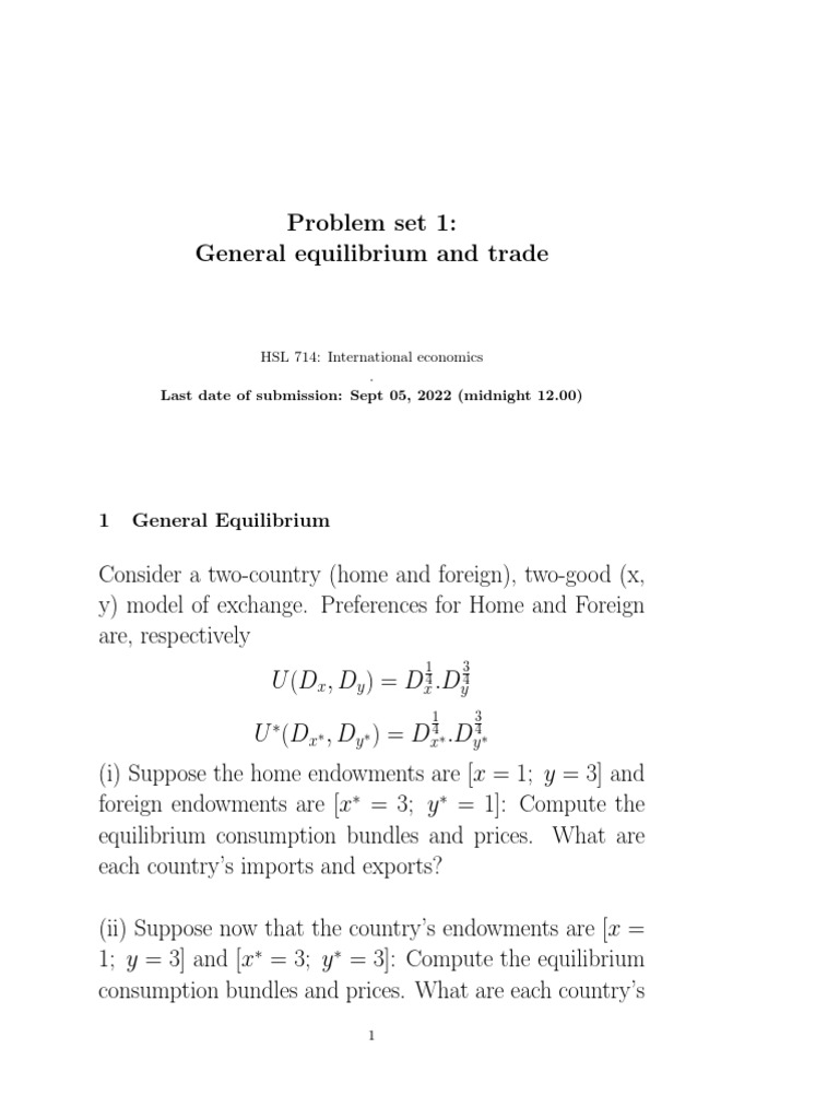 General Equilibrium and Trade: Solving a Two-Country, Two-Good Model ...
