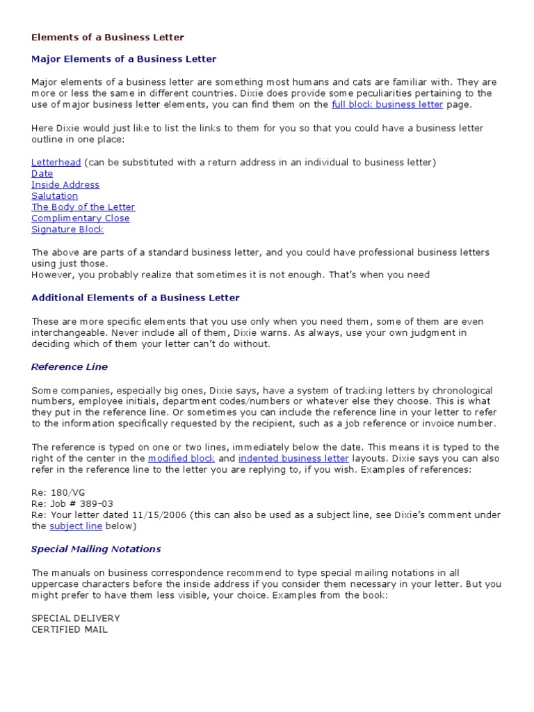 Elements of A Business Letter | PDF | Mail | Letter Case