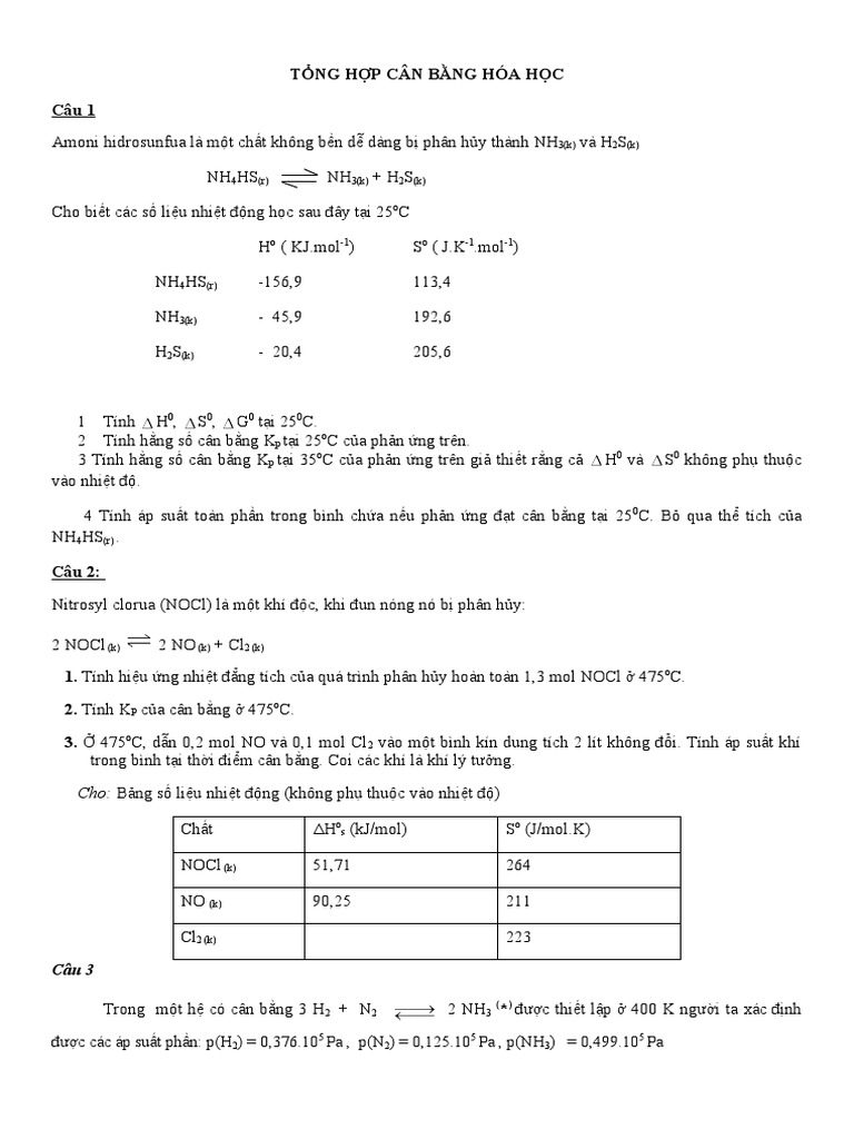 22 Tổng Hợp Nhiet Cân Bằng Hóa Học | PDF