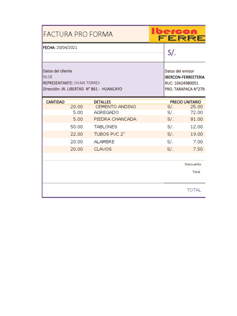 Modelo De Factura Pro Forma Balance