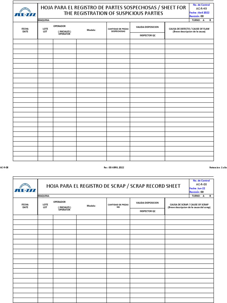 AC-R-08 Hoja para El Registro de SCRAP | PDF