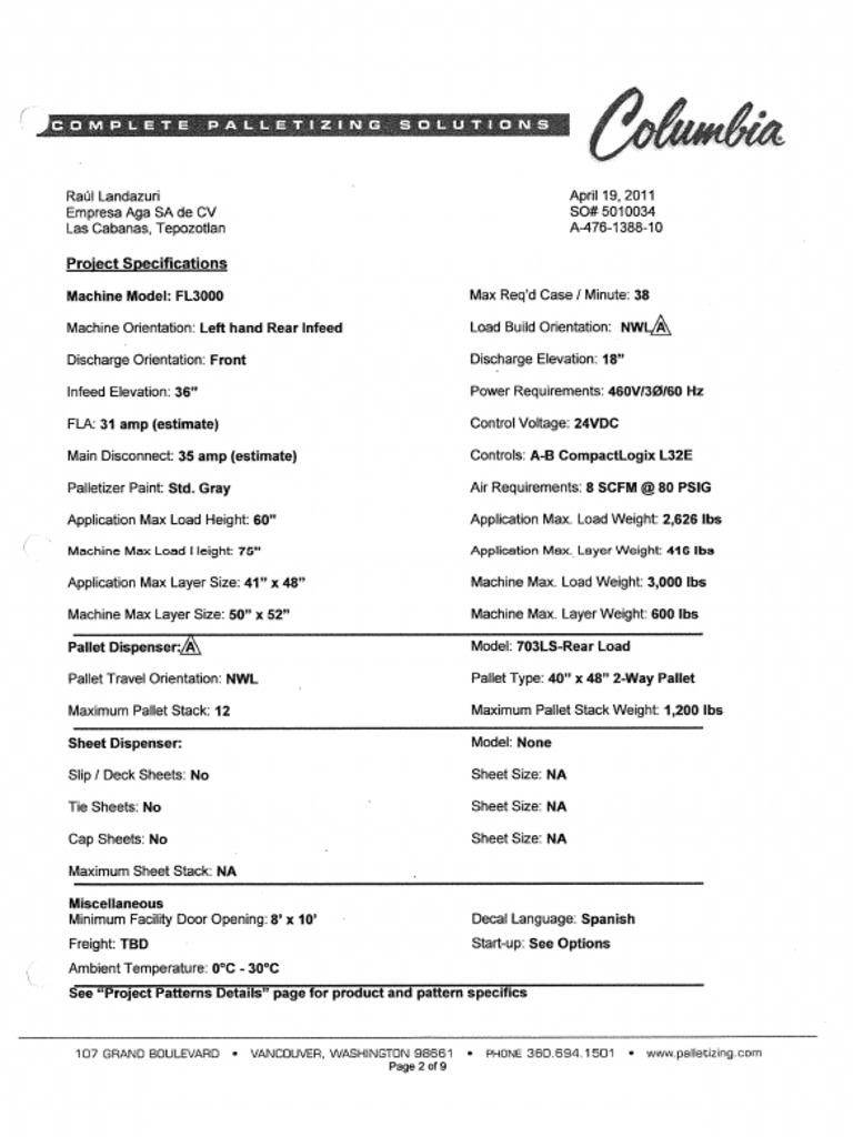 Paletizadoras Columbia | PDF