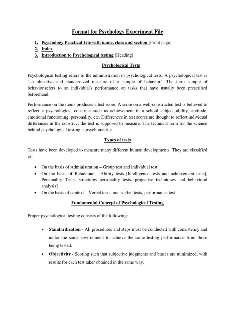 Psychology Practical File | PDF | Validity (Statistics) | Psychological ...