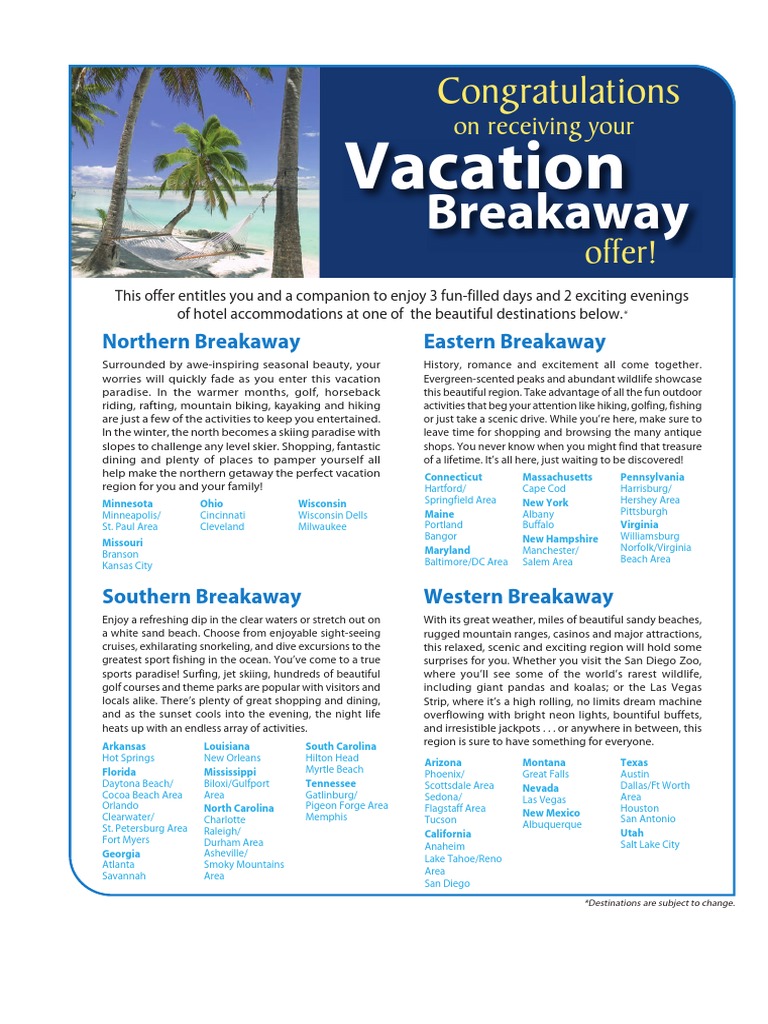 A Vacation Breakaway Offer: Enjoy Hotel Stays, Cruises and More at ...