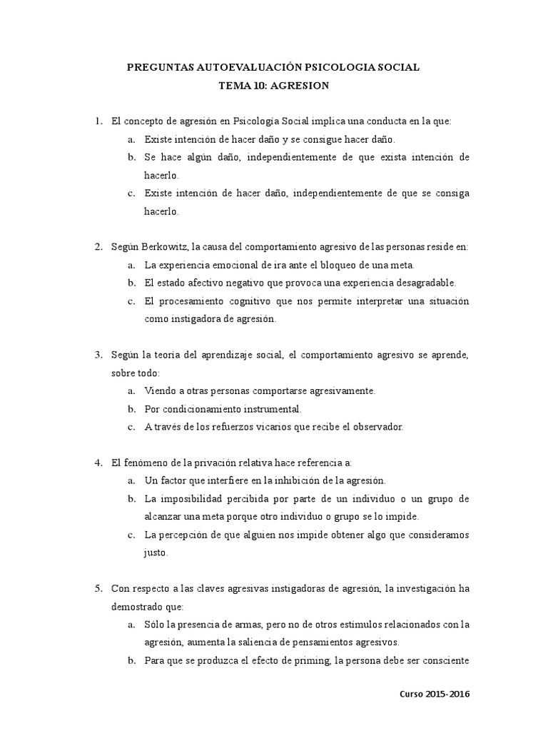 Autoevaluacion Tema 10 | PDF | Psicología Social | Comportamiento