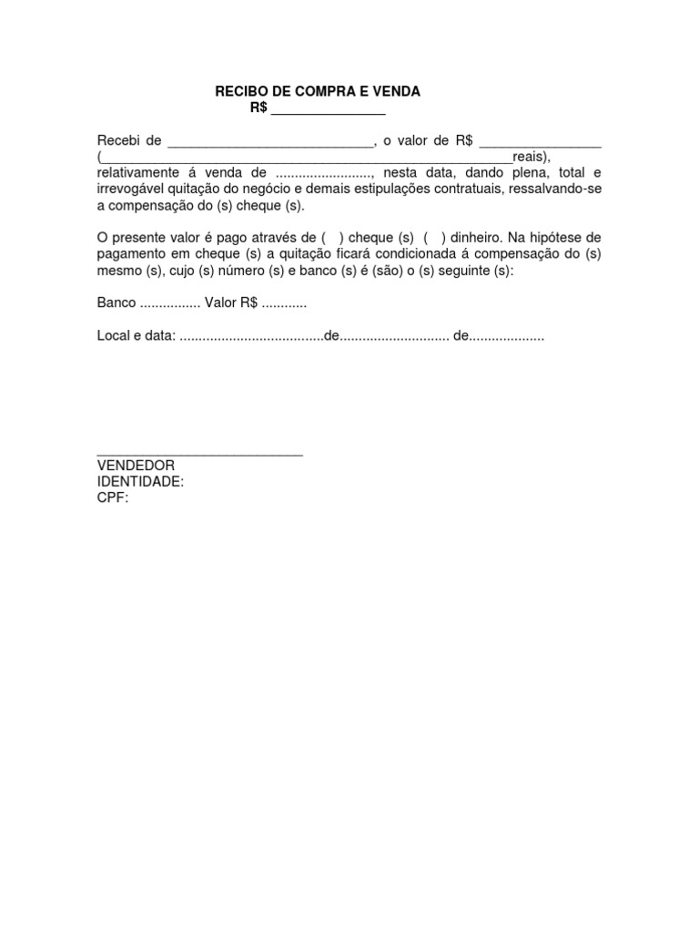 Modelo de Recibo de Compra e Venda | PDF