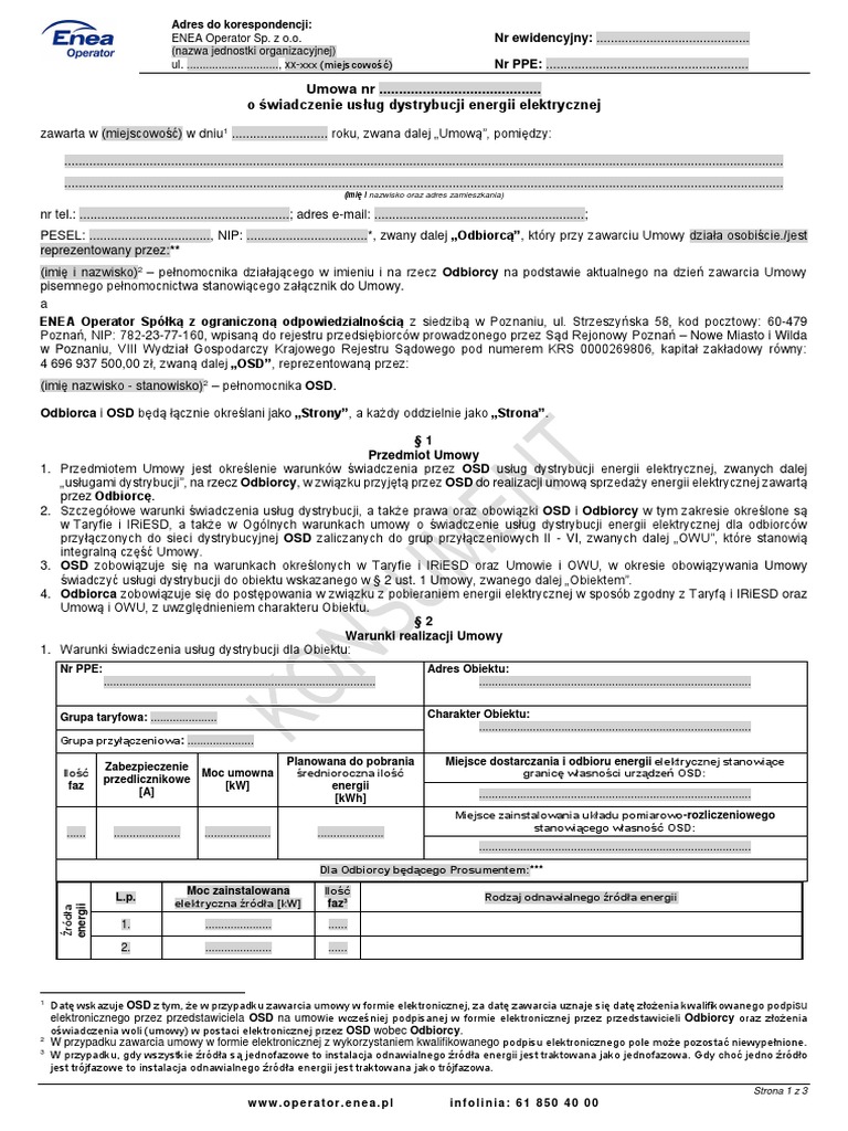 Umowa Enea Operator Konsument V Grupaprzylaczeniowa | PDF