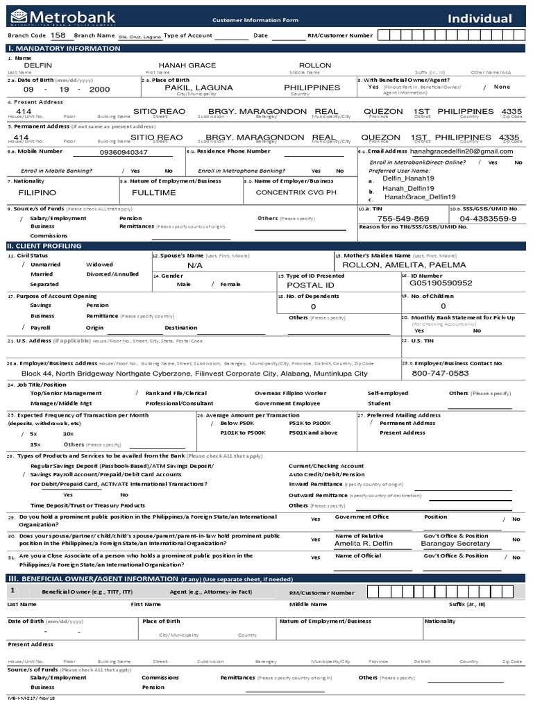 Customer Information & Data Consent Form | PDF | Debit Card | Banks