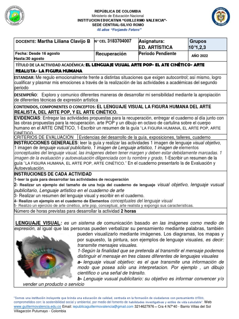 Educación Artistica Grado 10°1,2,3 Recuperación | PDF | Realismo (Artes ...