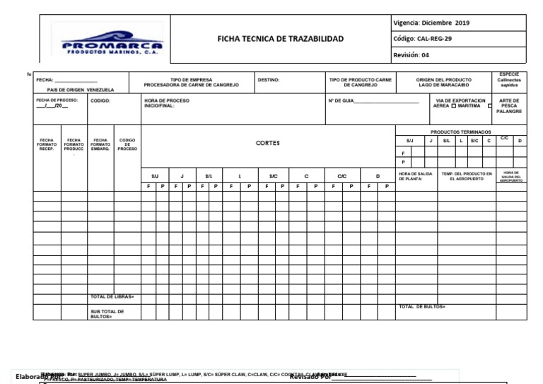 Cal-Reg-29 Ficha Tecnica de Trazabilidad | Descargar gratis PDF | Carne ...