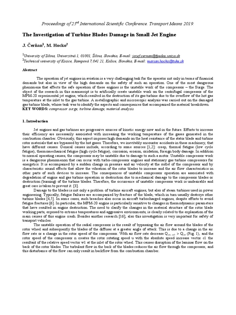The Investigation of Turbine Blades Damage in Small Jet Engine | PDF ...