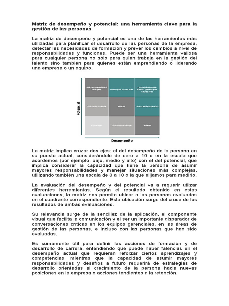 Matriz de Desempeño y Potencial | PDF | Gestión de recursos humanos ...