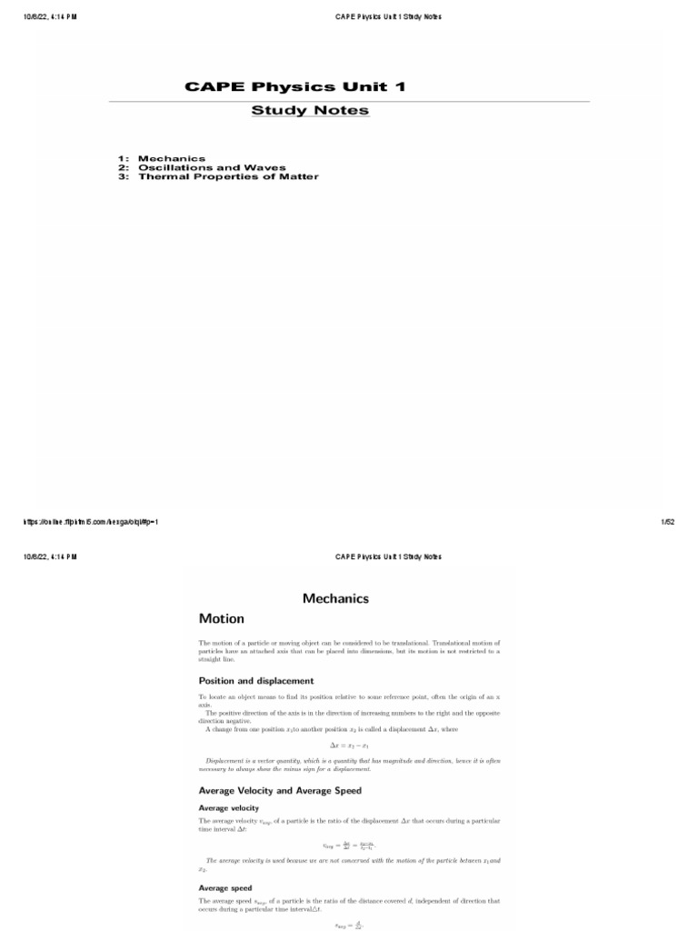 CAPE Physics Unit 1 Study Notes | PDF
