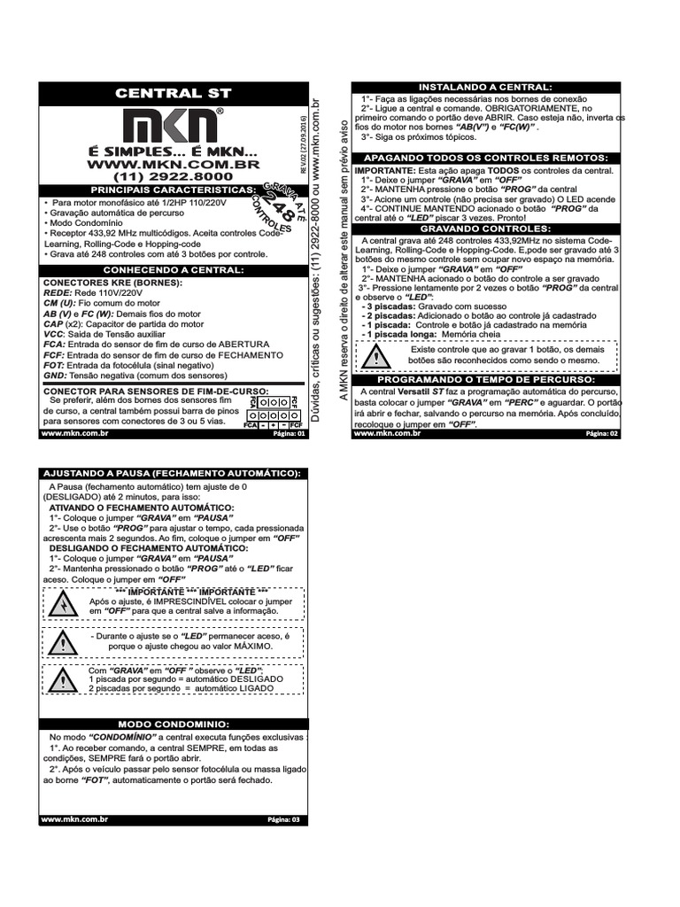 Manual Linha ST MKN | PDF