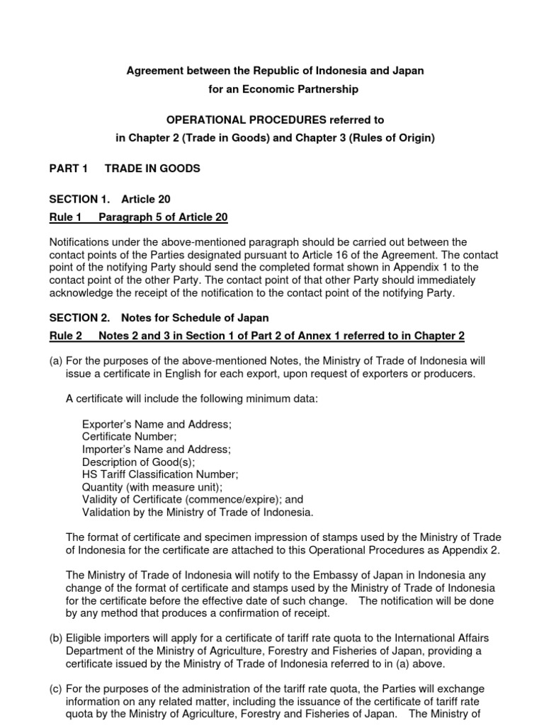 Operational Trade in Goods and Rules of Origin (IJEPA) | PDF | Trade ...