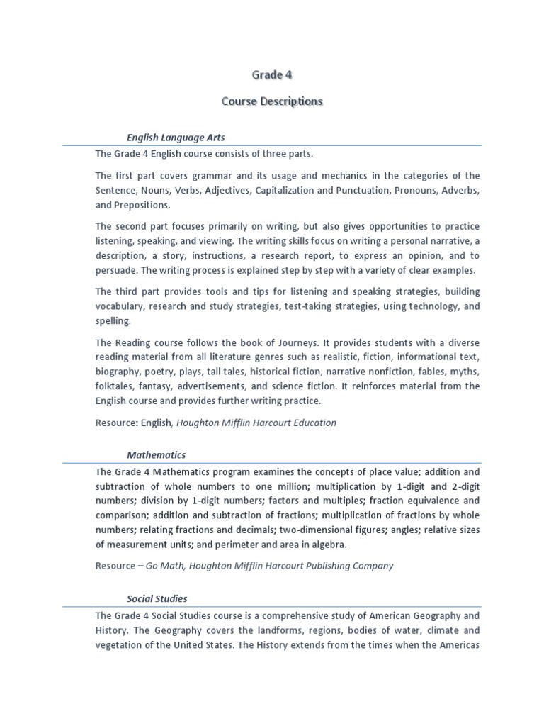 4 Grade Course Descriptions | PDF | Curriculum | English Language