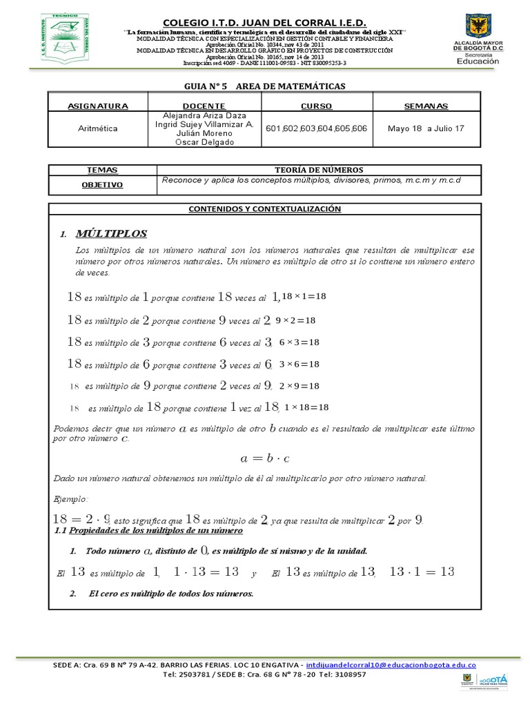 Guías Multiplos y Divisores | PDF | Matemática Elemental | Aritmética