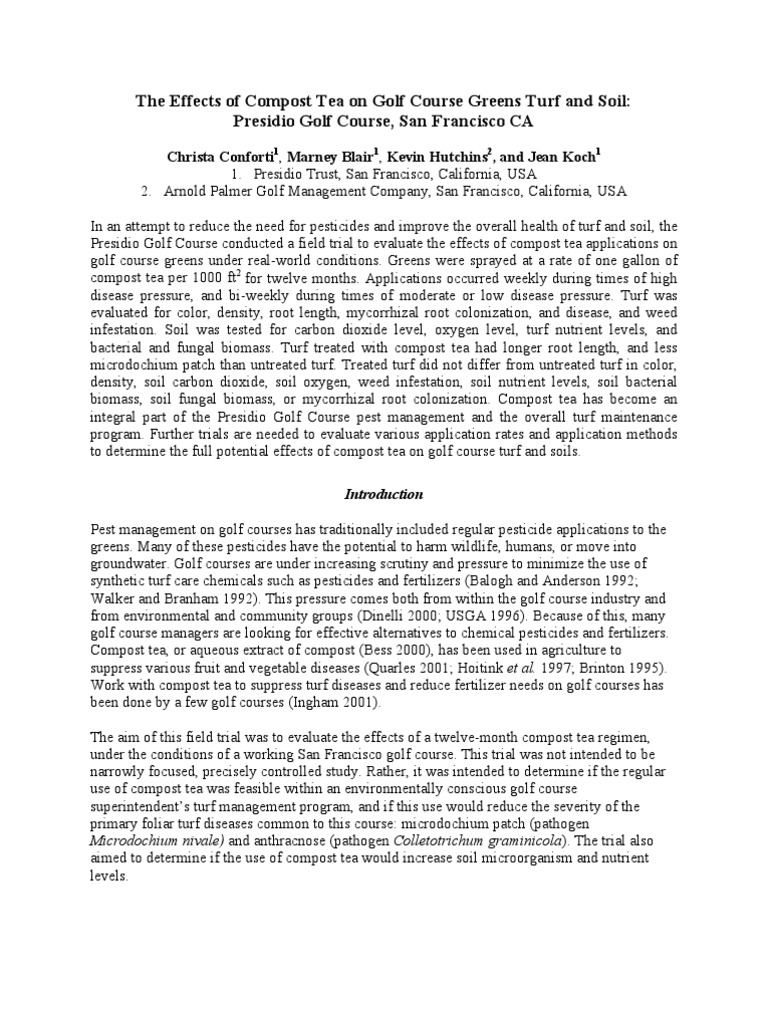 Compost Tea Benefits for Golf Greens | PDF | Compost | Golf Course